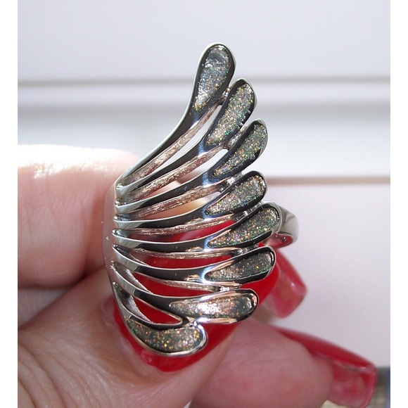 Jewelry | Stainless Steel Fan Ring With Iridescent Glitter | Poshmark